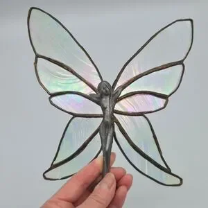 Accents | Vintage Stained Glass Butterfly Fairy Figurine Iridescent ...